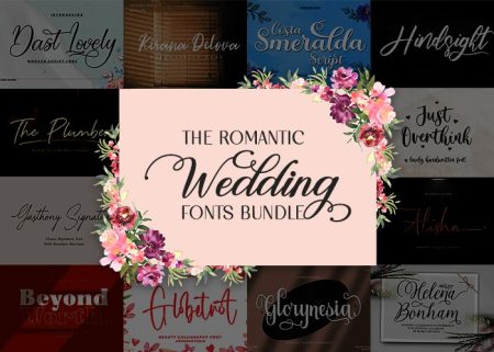 Wedding Fonts: 130 Romantic Wedding Fonts Bundle - Pixelo